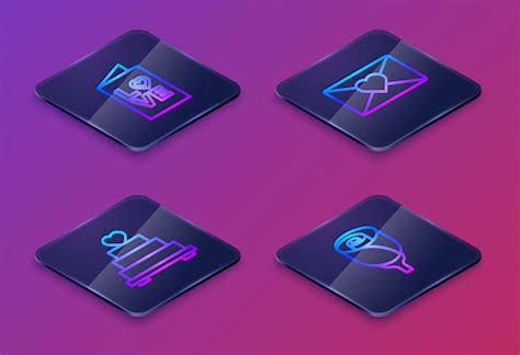 아이소 메트릭 라인 발렌타인 데이 파티 전단지 하트가있는 웨딩 케이크 봉투 및 꽃 장미를 설정합니다 파란색 사각형 버튼 벡터 0명에 대한 스톡 벡터 아트 및 기타 이미지