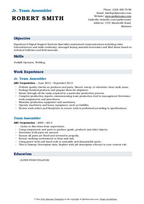 10 Team Assembler Resume Samples And Templates For 2025