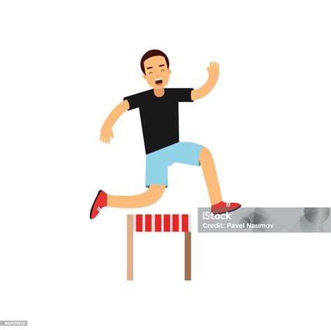 활동적인 십 대의 소년 점프 장애물 흰색 배경 벡터 일러스트 레이 션에 소년 스포츠 활동적인 라이프 스타일을 하 고 벡터