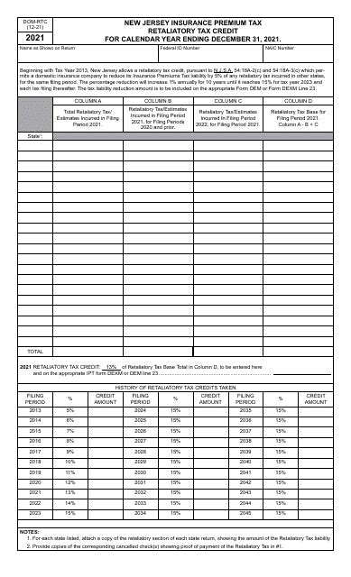 Form Dom Rtc 2021 Fill Out Sign Online And Download Fillable Pdf New Jersey Templateroller