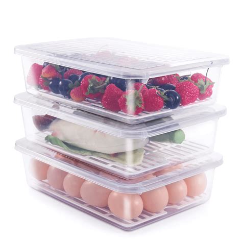 Buy 77l Food Storage Container 3 Pack Plastic Food Containers With Removable Drain Plate And