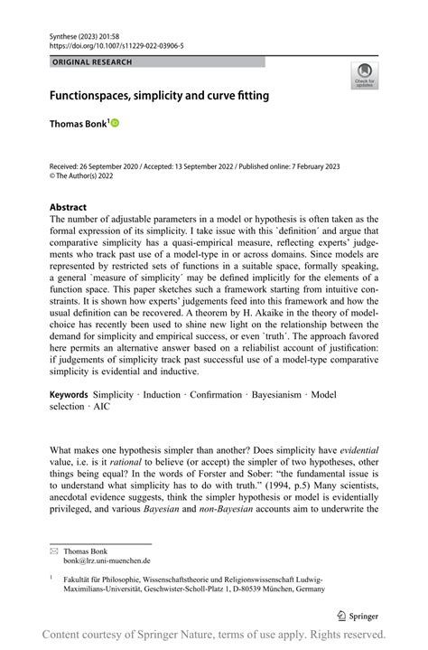 Pdf Functionspaces Simplicity And Curve Fitting