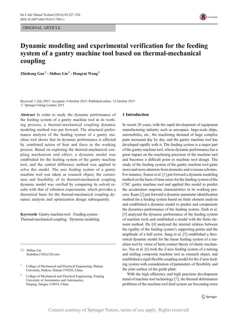 Dynamic Modeling And Experimental Verification For The Feeding System Of A Gantry Machine Tool
