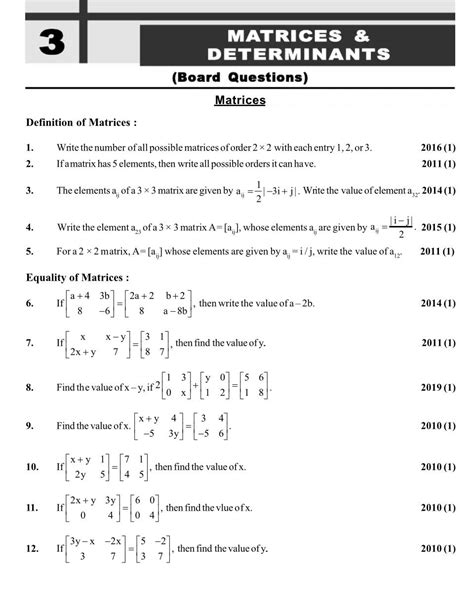 Matricesdeterminants Board Questions Matricesdefinition Of Matrices