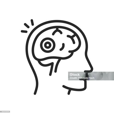 Brain Stroke Icon Thin Linear Illustration Highlighting Cerebral Infarction Location For Medical