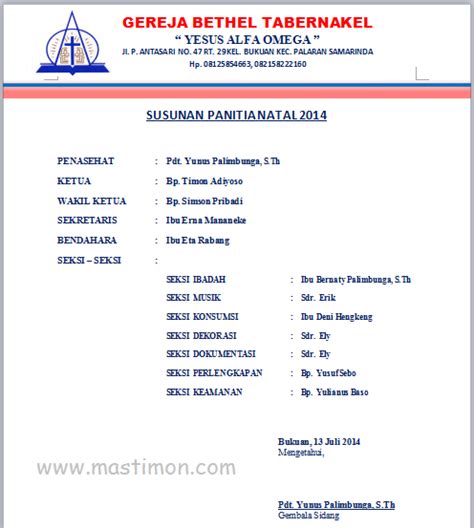 Contoh Susunan Panitia Natal Terbaru 2018