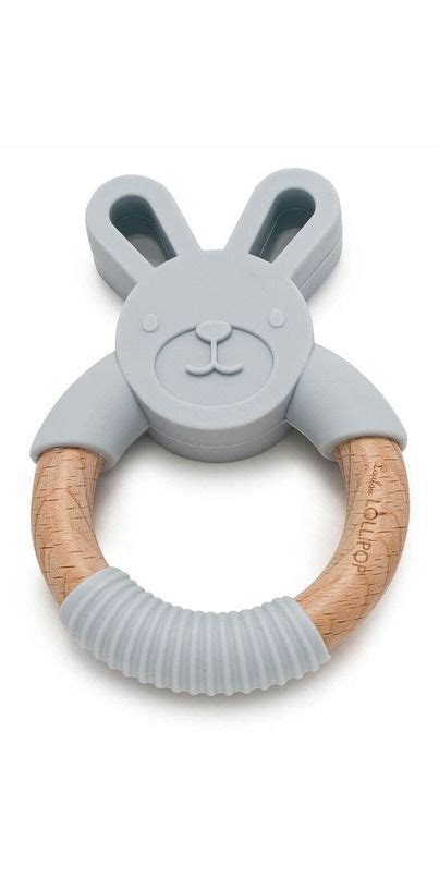 Loulou Lollipop Bunny Silicone And Wood Teething Ring Light Grey Bunny Teether Teethers Wood