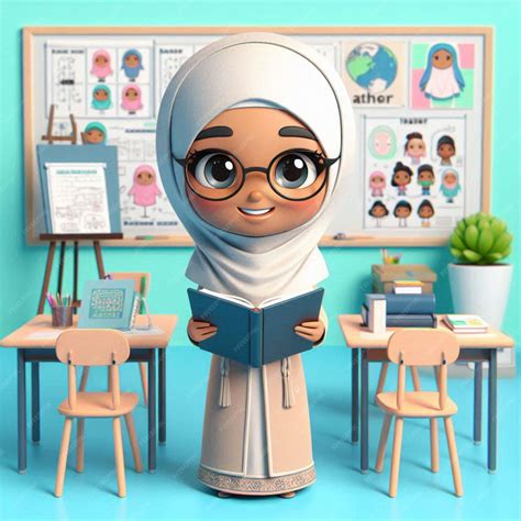Female Chibi Teacher Managing Classroom With Educational Posters Premium Ai Generated Image