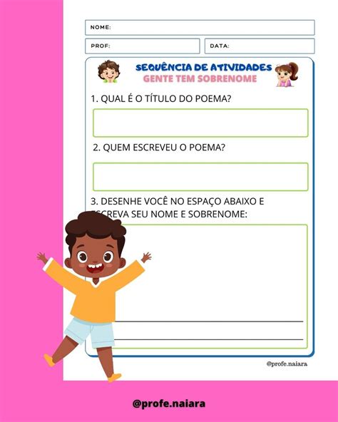 Sequência De Atividades Gente Tem Sobrenome Naiara Materiais Pedagógicos