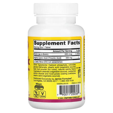 Jarrow Formulas Alpha Lipoic Sustain With Biotin 120 Tablets