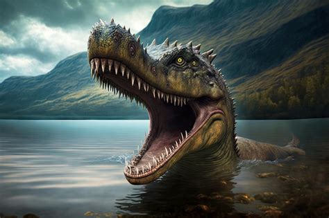 La Antigua Leyenda Del Reptil Toothy Del Monstruo Del Lago Ness Foto Premium