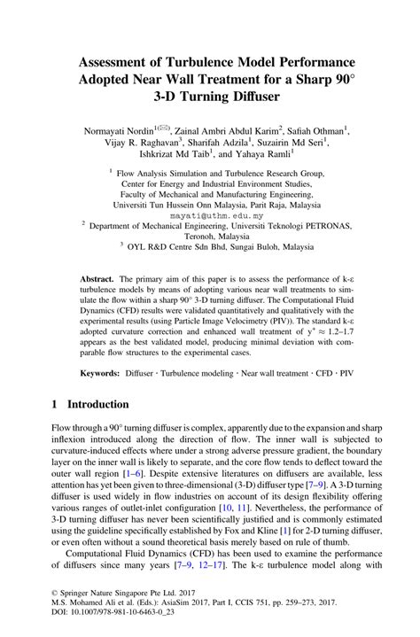Pdf Assessment Of Turbulence Model Performance Adopted Near Wall