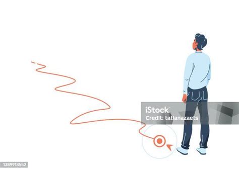 성공 벡터 그림에 경로 방향선이 있는 방법 비즈니스 맨 백 뷰 심플한 모던 플랫 스타일로 루트 디자인 컨셉 걷기에 대한 스톡