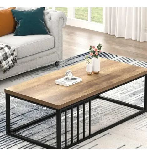 Mesa Ratona Rectangular Hierro Y Madera Maciza Eucalipto Negro Envío