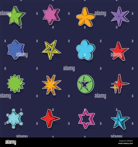Star Icons Set Stikers Collection Vector With Shadow On Purple