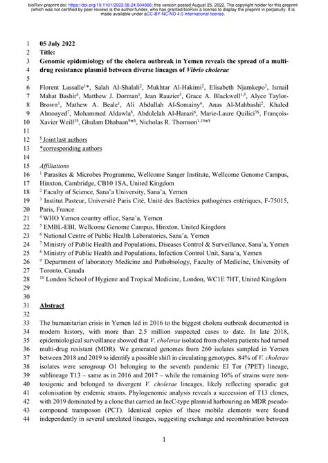 Pdf Genomic Epidemiology Of The Cholera Outbreak In Yemen Reveals The Spread Of A Multi Drug