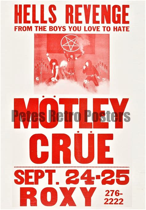 Motley Crue Vintage Poster Roxy Theatre Los Angeles 1982 Replica