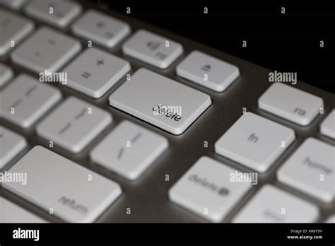 Closeup Of Delete Key On Computer Keyboard With White Keys On Dark