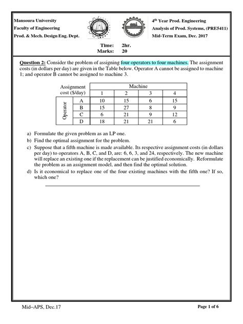 assignment minimization example pdf matrix mathematics linear