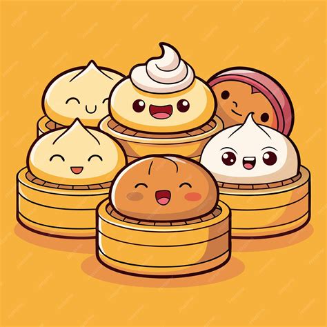 Cute Dim Sum Characters Steamed Buns With Happy Faces Asian Cuisine