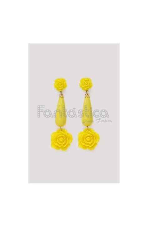 Yellow Flamenco Earrings Model Sofía
