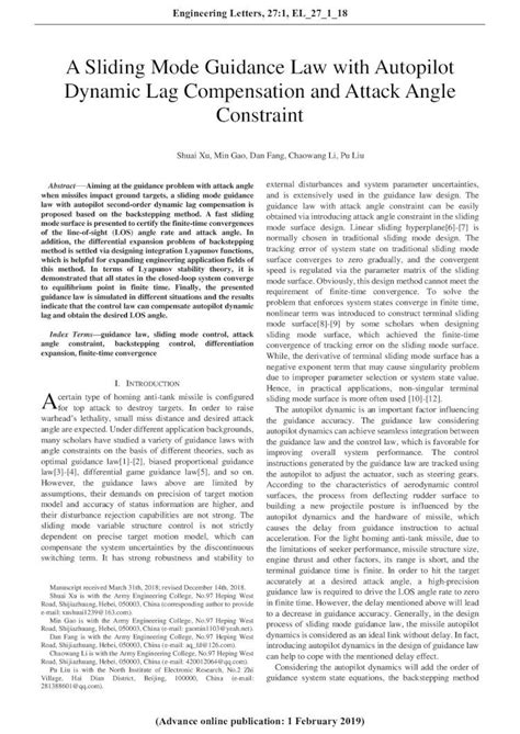Pdf A Sliding Mode Guidance Law With Autopilot Dynamic Lag Law With Autopilot Second Order
