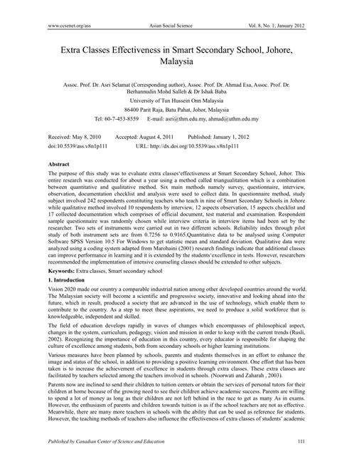 Pdf Extra Classes Effectiveness In Smart Secondary School Johore