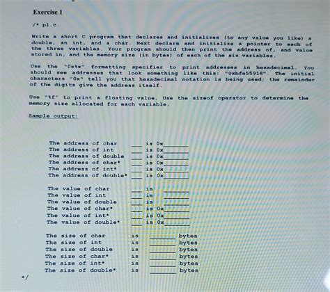 Solved Exercise 1 1 P1 C Write A Short C Program That Chegg
