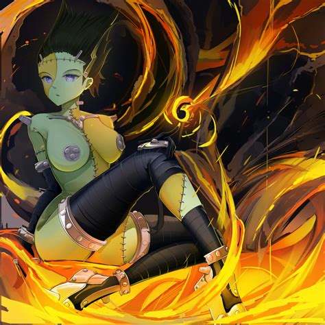 Rule 34 Boots Fire Background Hells Hells Angels Huge Breasts Mappyhappy Monster Girl