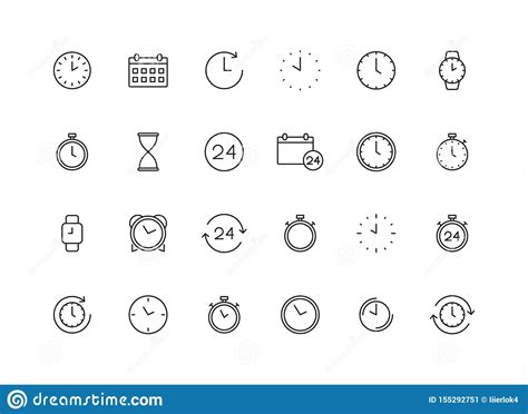 Set Of 24 Time And Clock Web Icons In Line Style Timer Speed Alarm Calendar Stock Vector