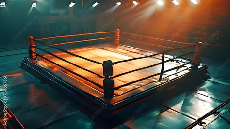 Empty Fighting Boxing Ring Stage Inside A Wrestling Stadium With