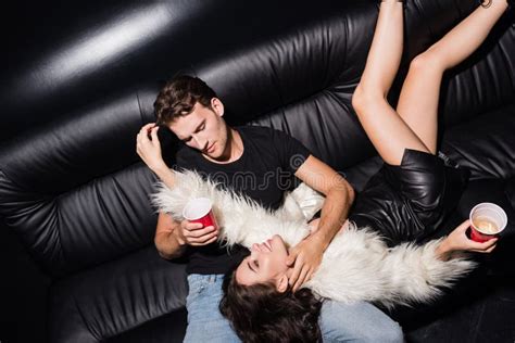Man With Plastic Cup Touching Woman Stock Image Image Of Coffee