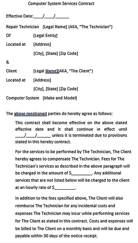 Computer Service Agreement Template Sample