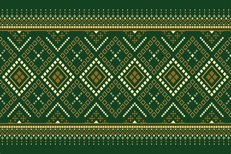 Green Cross Stitch Colorful Geometric Traditional Ethnic Pattern Ikat