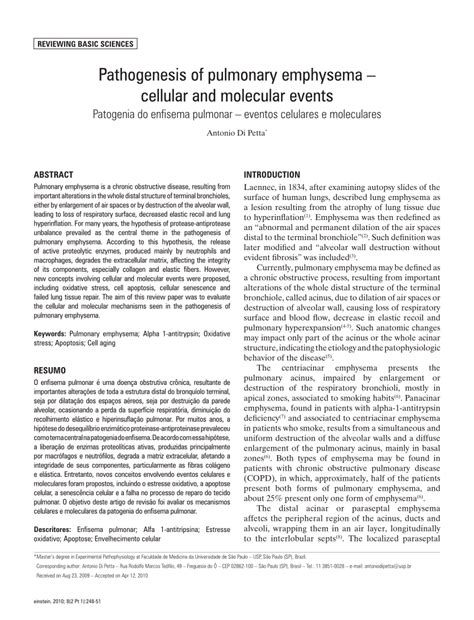Pdf Pathogenesis Of Pulmonary Emphysema Cellular And Molecular Events