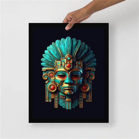 Aztec Blue Gold Museum Poster Aztec Wall Decor Pre Columbian