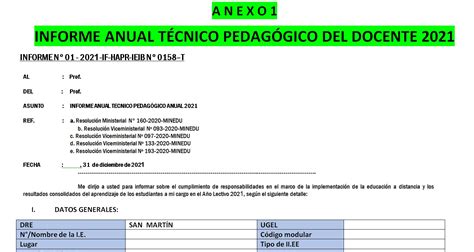 Anexo 1 Informe Anual Técnico Pedagógico Del Docente En Word 31 De