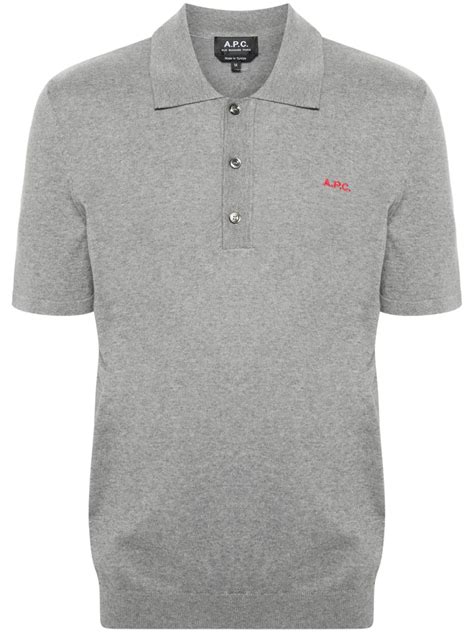 Apc Logo Embroidered Cotton Polo Shirt Grey Farfetch Uk