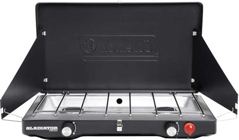 Coleman Gladiator 2 Burner Propane Camping Stove 20000 Btu Wind Block Guards