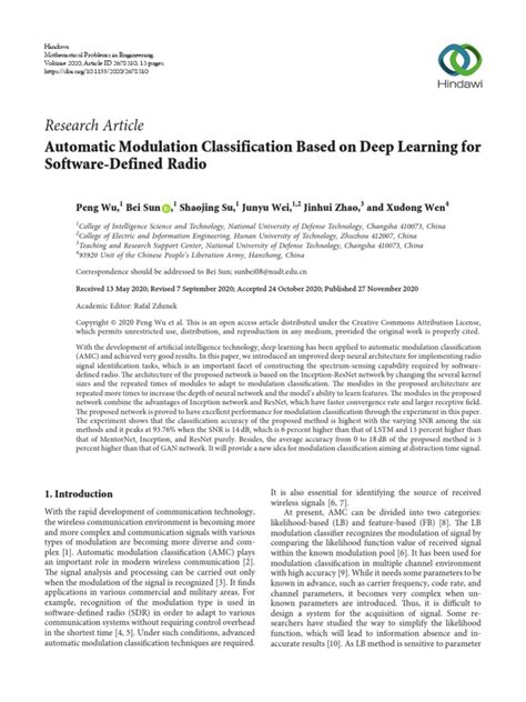 automatic modulation classificationbased on deep learning for sdr pdf
