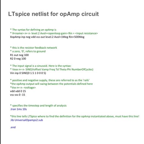 Solved Ltspice Netlist For Opamp Circuit The Syntax For