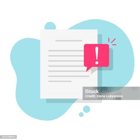 주의 의견 노트 또는 오류 알림 메시지 벡터 평면 만화 서면 내용 및 경고 경고 표시와 종이 시트 편지 페이지 또는 기사 디자인의 아이디어와 텍스트 파일 문서 문서에 대한