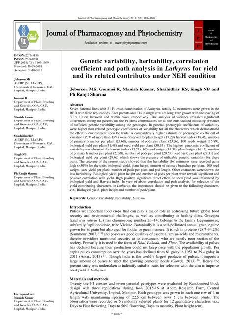 Pdf Genetic Variability Heritability Correlation Coefficient And