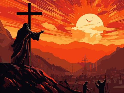 Jesus Na Cruz Vetor Premium
