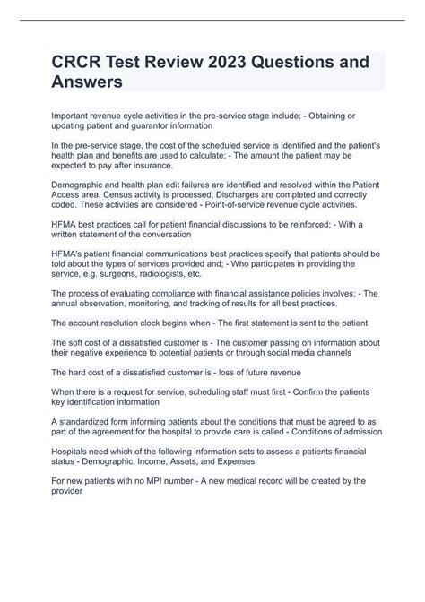 CRCR Test Review 2023 Questions And Answers CRCR Stuvia US