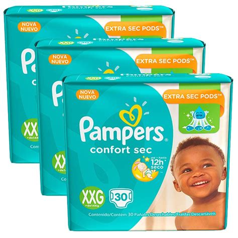 3 Pacotes De Fralda Pampers Confort Sec Xxg 90 Unidades R 13200