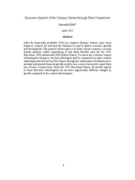 Economic Impacts Of Hosting The Olympics A State Comparison Pdf