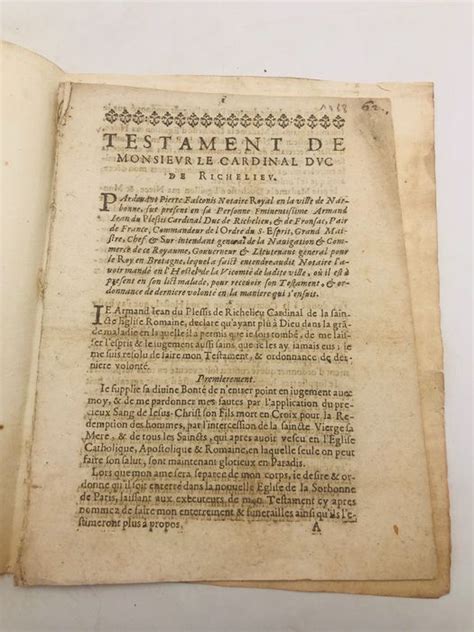 Armand Jean Du Plessis De Richelieu Testament De Monsieur Catawiki
