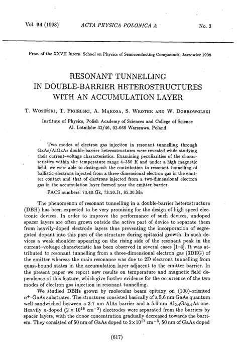 Pdf Resonant Tunnelling In Double Barrier Heterostructures With An Accumulation Layer