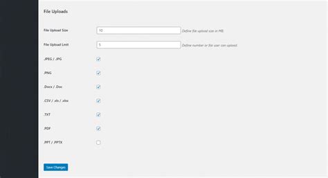 file upload settings